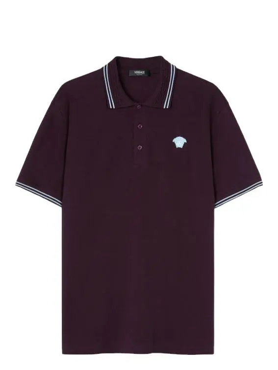 Versace Medusa-embroidered Short-sleeved Polo Shirt - Red