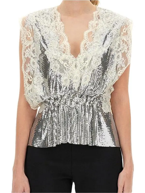 Rabanne Lace Sequin-embellished Sleeveless Top - Silver