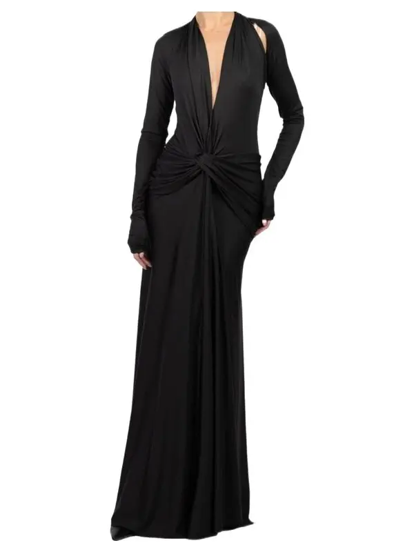 Victoria Beckham Twisted V-neck Maxi Dress With Cutout Shoulder - Black