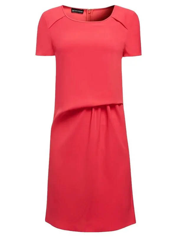 Emporio Armani Round Neck Dress With Pleated Details - Red