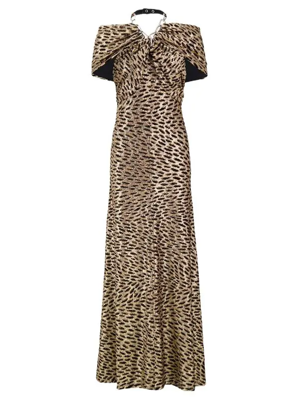 Rabanne Leopard Print Sequined Halter Maxi Dress - Nude