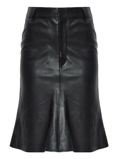 Balenciaga Midi Leather Skirt With Belt Loops - Black