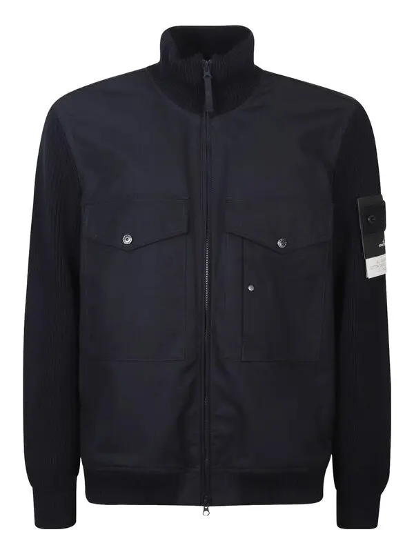Stone Island Chest Pocket Knit-sleeve Jacket - Blue