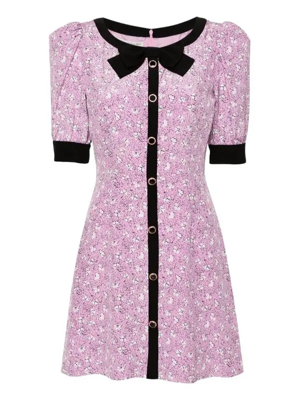 Alessandra Rich Floral Silk Minidress With Bow Detail - Pink
