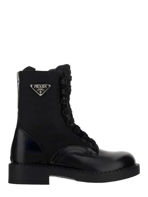 Prada Lace-up Leather Combat Boots - Black