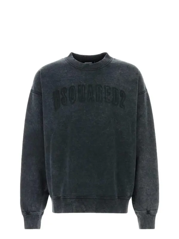 Dsquared2 Loose Fit Raw Edge Crewneck Sweatshirt With Front Logo Print - Black