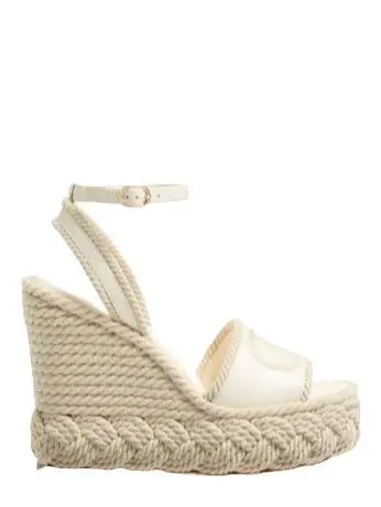 Valentino Garavani Vlogo Torchon Wedge Sandal In Nappa 130mm - Ivory White