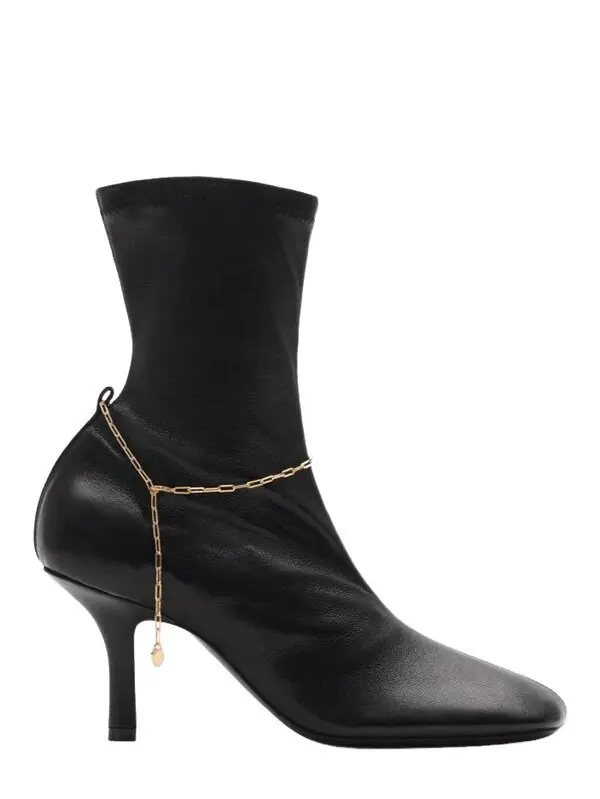 Burberry Square Toe Stiletto Heeled Boots With Chain Detail - Black