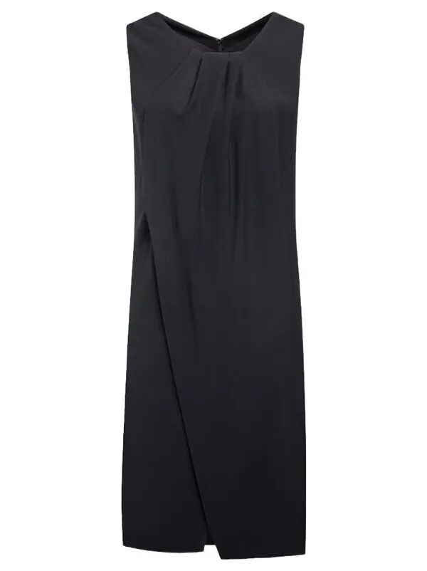 Emporio Armani Sleeveless Round Neck Dress With Pleated Details - Black