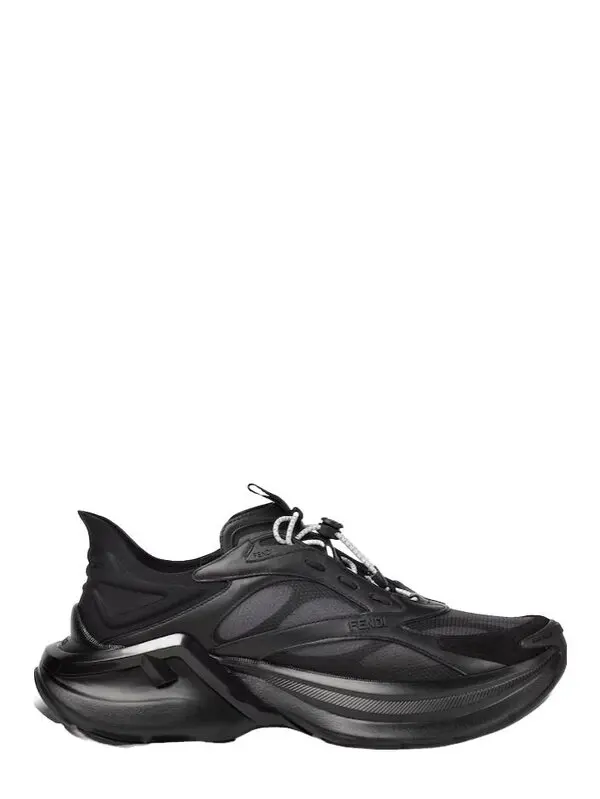 Fendi Low-top Leather And Mesh Sneakers - Black