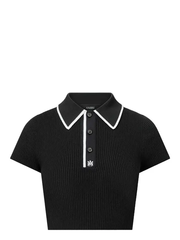 Amiri Ribbed Knit Polo With Contrast Trim - Black