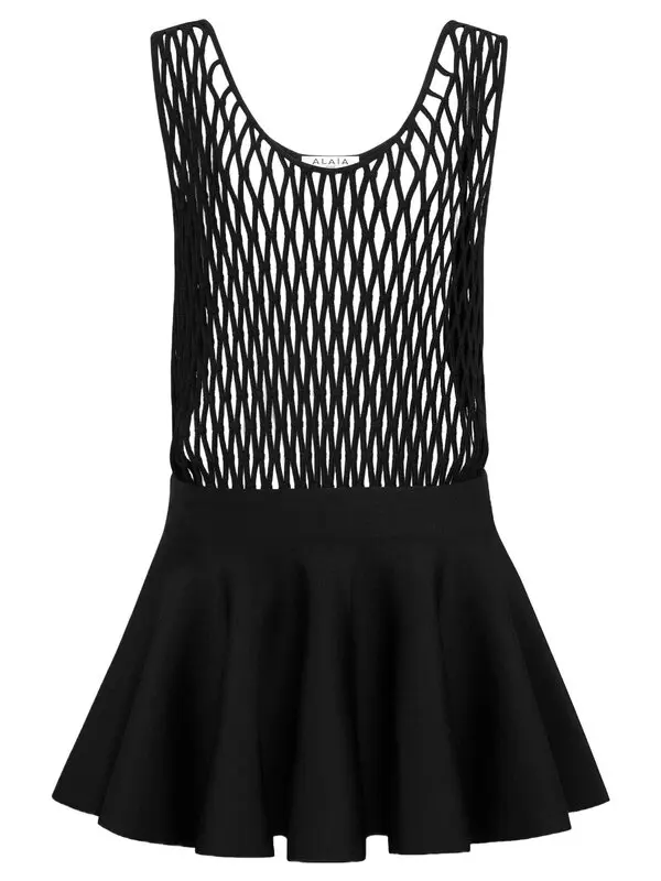 Alaïa Macramé Knit Skater Dress - Black