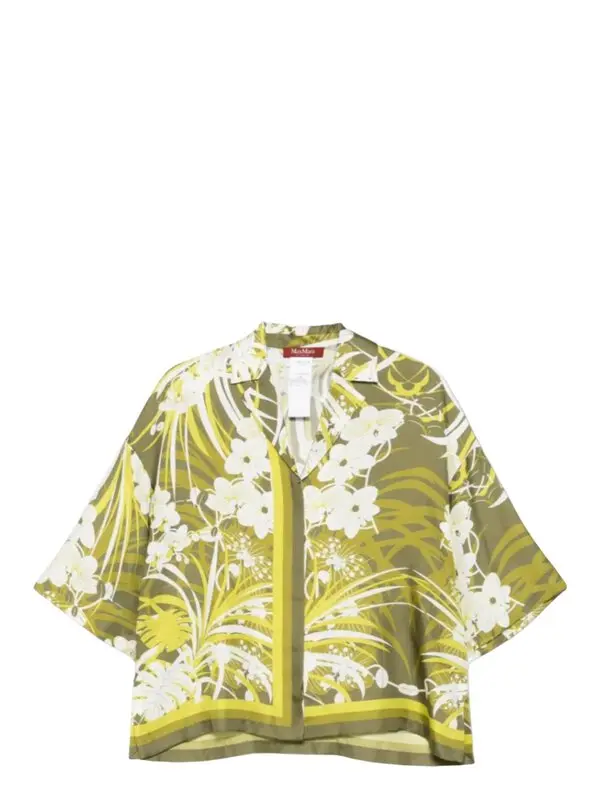 Max Mara Printed Shirt With Lapel Collar And Three-quarter Sleeves - Green