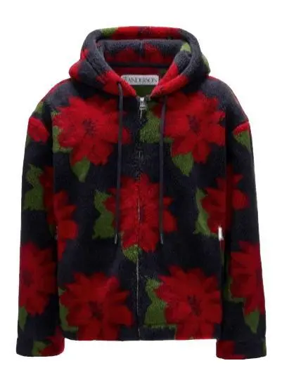 J.W.ANDERSON Floral Printed Zipped Hooded Jacket - Black