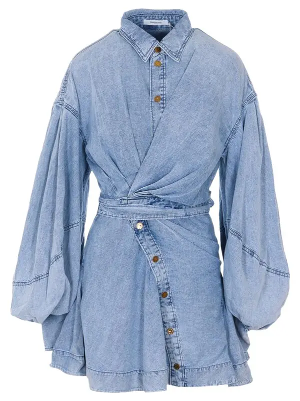 Zimmermann Rebellion Denim Wrap Mini Dress - Blue
