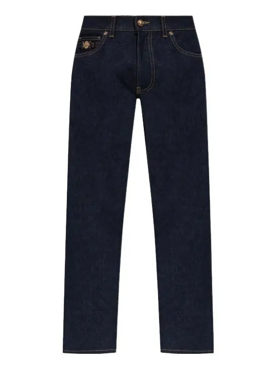 Versace Logo Patch Tapered-leg Jeans - Navy Blue