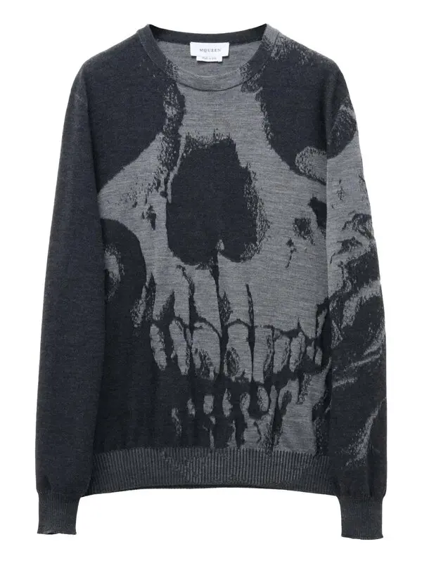 Alexander McQueen Skull Print Crewneck Jumper - Black/grey