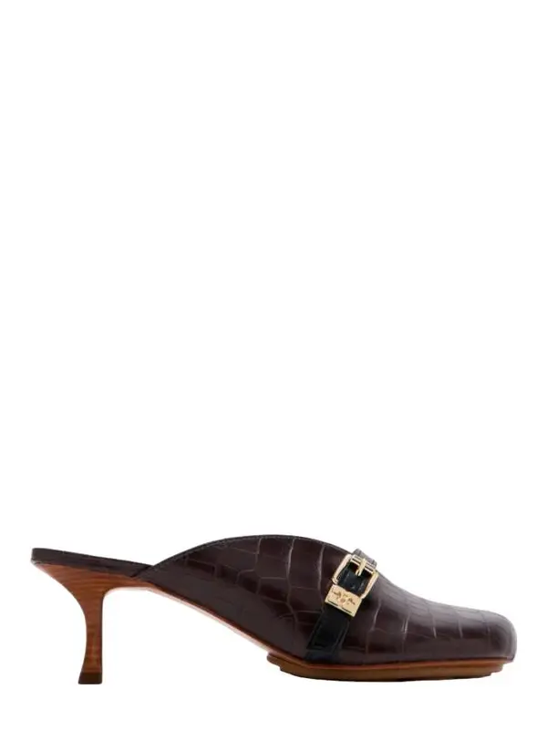 GANNI Croc-effect Buckled Heeled Mules - Black
