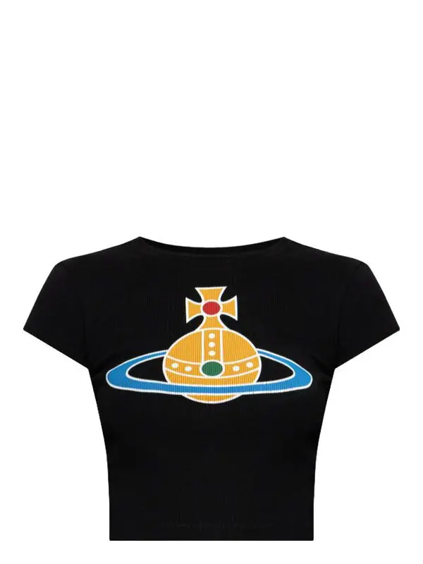 VIVIENNE WESTWOOD Logo Printed Ribbed Cropped T-shirt - Black