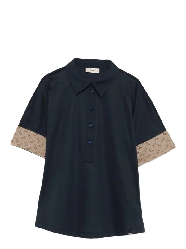 Herno Jacquard Trim Polo Top - Black