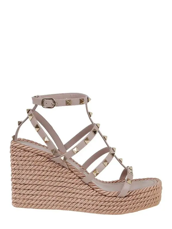 Valentino Garavani Rockstud Ankle Strap Wedge Sandals - Nude