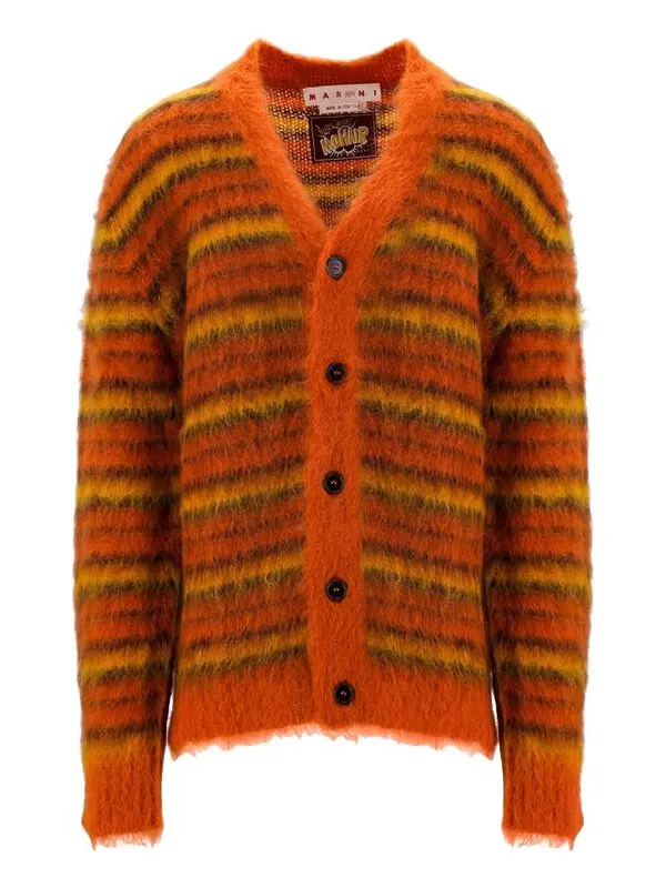 Marni V-neck Striped Knit Cardigan - Brown