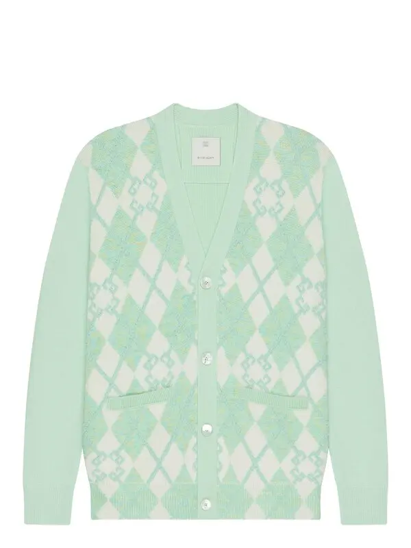 Givenchy Monogram 72 Argyle Knit Cardigan - Water