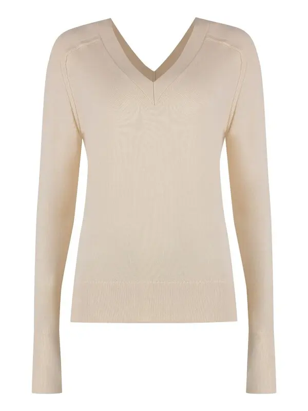 Calvin Klein V-neck Pullover Sweater With Ribbed Edges - Nude