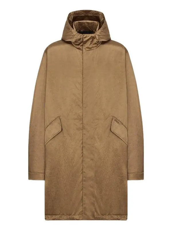 Dior High Neck Coat With Logo Embroidery - Brown