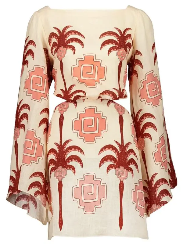 Johanna Ortiz Open-neck Mini Dress With Palm Tree Print - Beige, Paprika Powder, Light Pink