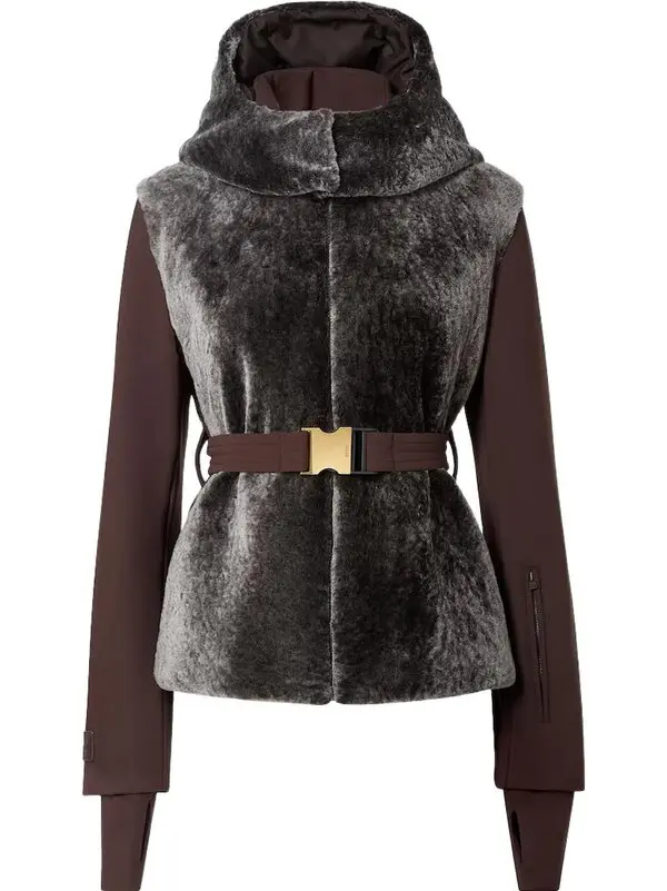 Fendi Ski Jacket With Shearling Accents And Belted Waist - Brown
