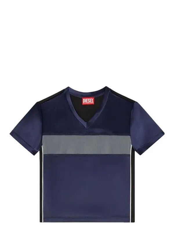 DIESEL® Cropped T-shirt With Satin Front And Tulle Detail - Dark Blue