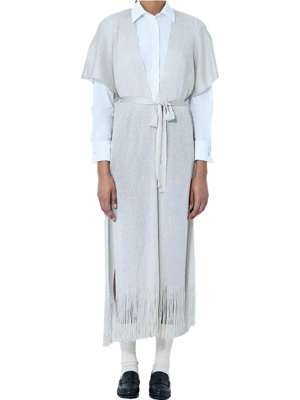 Max Mara V-neck Fringed Belted Cardigan - White