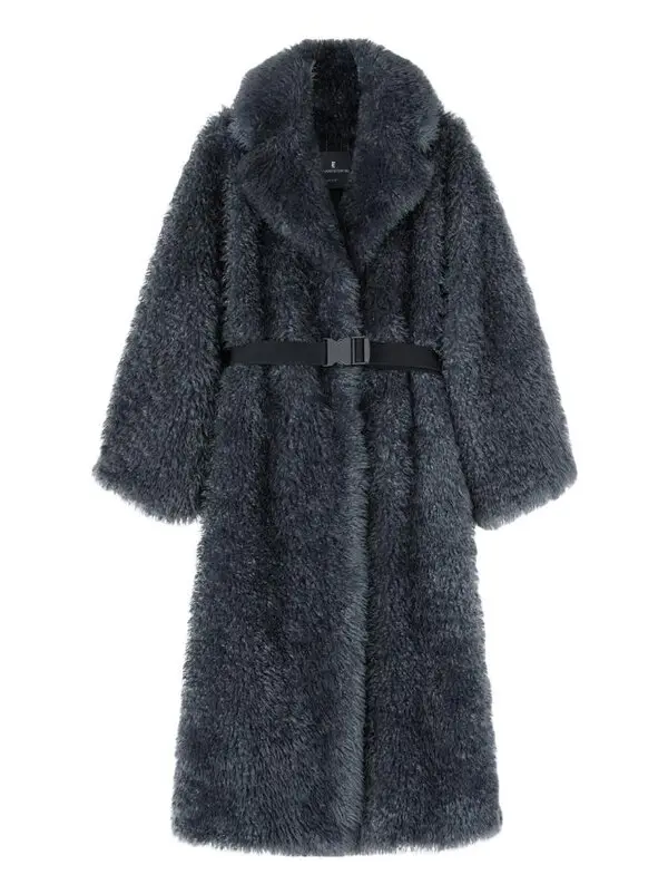 Ermanno Scervino Belted Shearling Coat - Black