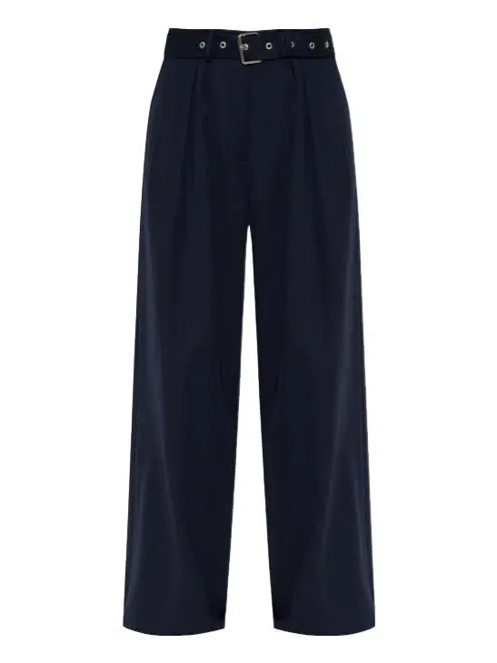 Dries Van Noten Pleated Wide-leg Trousers With Belted Waist - Navy Blue