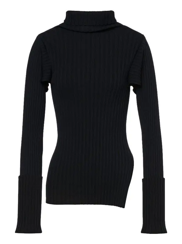 Philosophy Di Lorenzo Serafini Ribbed Knit Turtleneck Sweater With Side Slits - Black