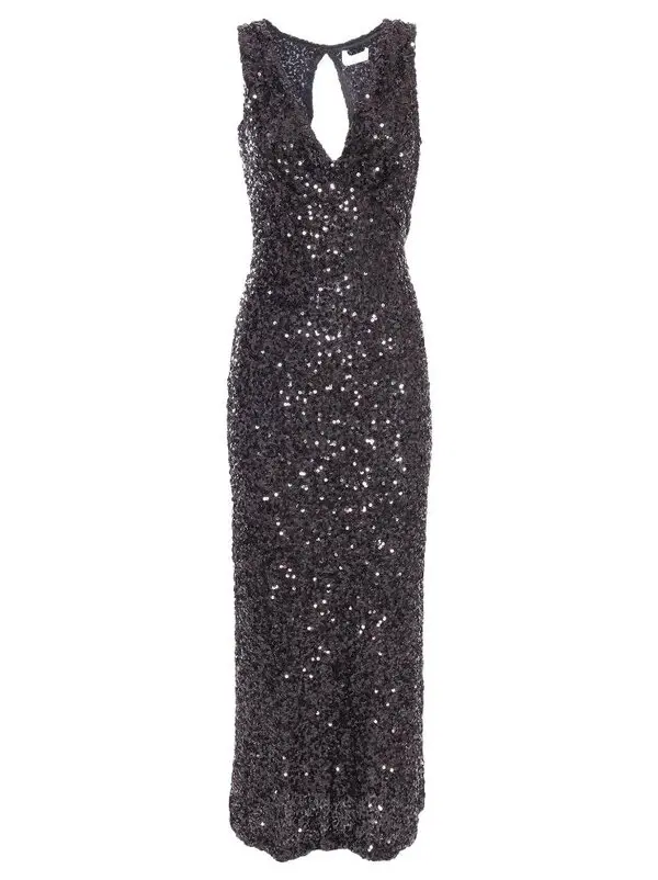 P.a.r.o.s.h Sleeveless V-neck Sequin Embellished Dress - Black