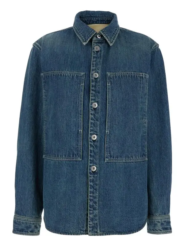 JIL SANDER Logo Patch Denim Shirt - Blue