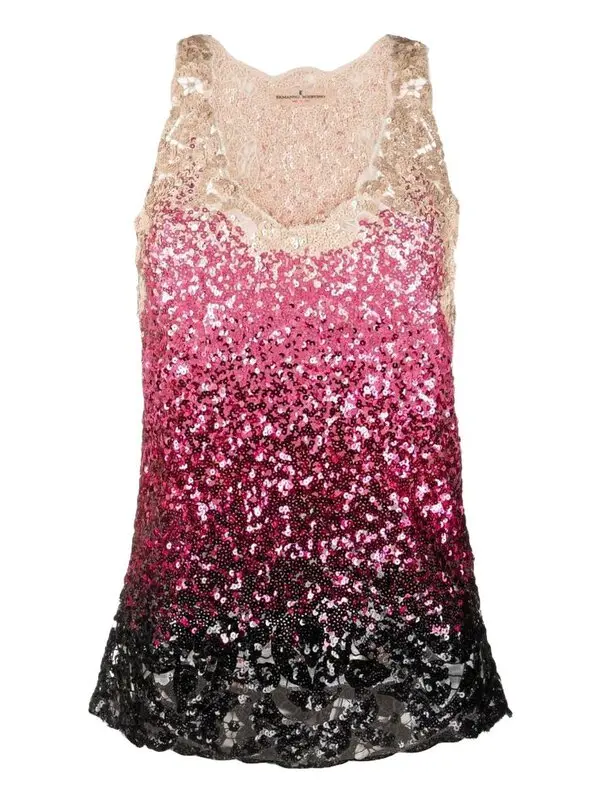 Ermanno Scervino Sequin Embellished Round Neck Tank Top - Pink