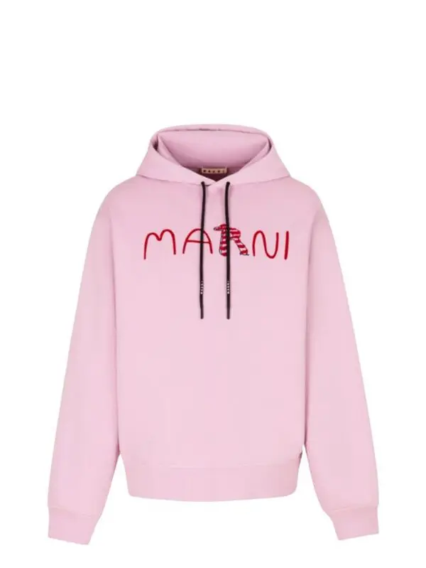 Marni Logo Printed Drawstring Hoodie - Pink