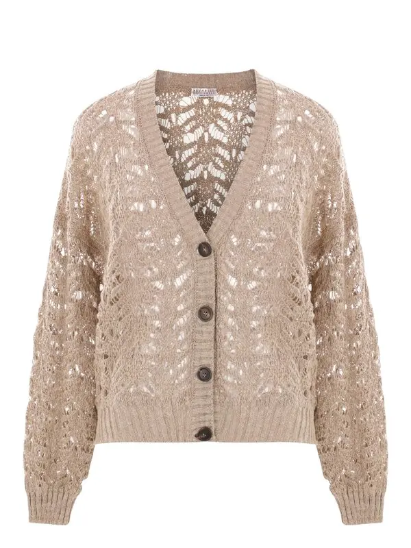 Brunello Cucinelli V-neck Buttoned Cardigan With Ribbed Edges - Beige