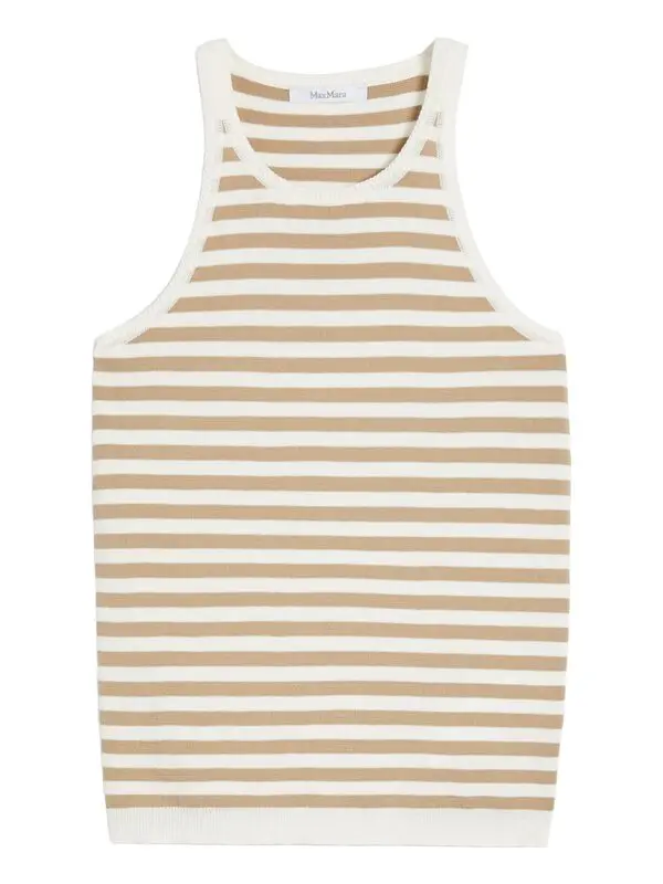 Max Mara Sleeveless Cotton Yarn Top With Ribbed Edges - Beige
