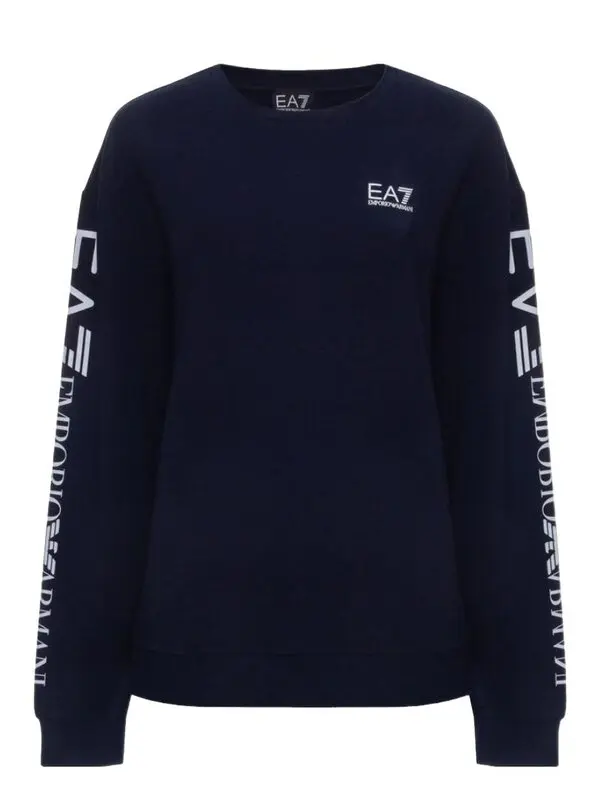 EA7 Navy Blue Logo Print Crew Neck Sweater - Black