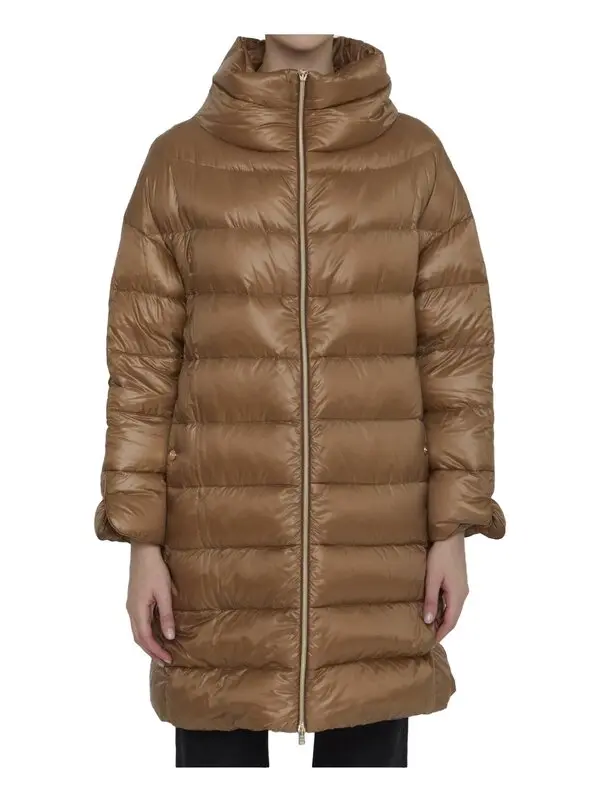 Herno Quilted Down Long Jacket With Volcanic Collar - Brown