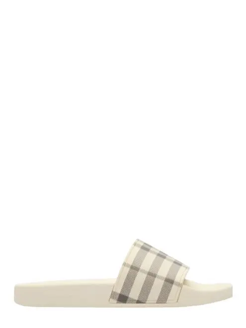 Burberry Checked Slip-on Slides - Light Beige