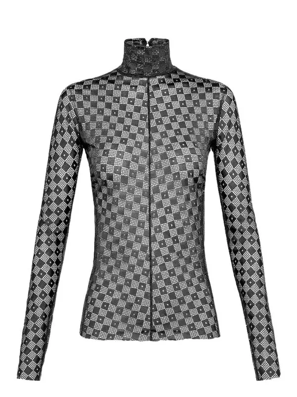 FORTE_FORTE Lace-detail High Neck Long Sleeve Top - Black