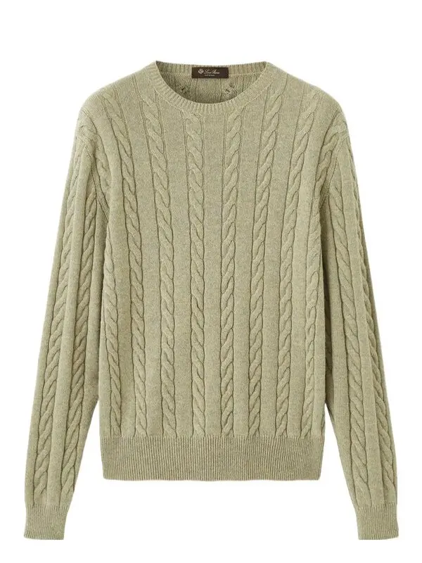 Loro Piana Cedar Cable-knit Crew Jumper - Rustic Brown Melange