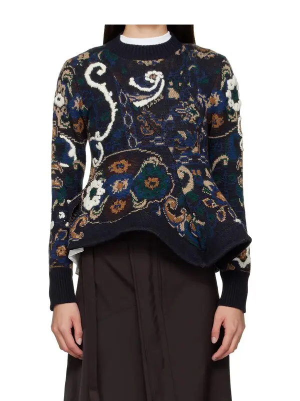 Sacai Floral Jacquard Pullover - Navy