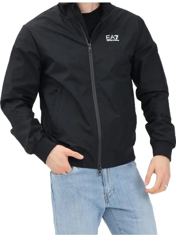EA7 Logo Print Blouson Jacket - Black