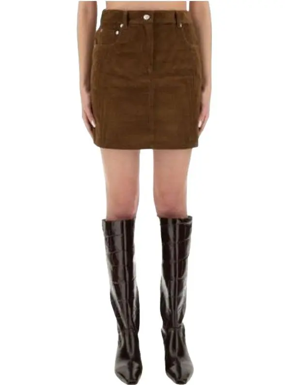 Moschino Corduroy Logo Patch Skirt - Brown